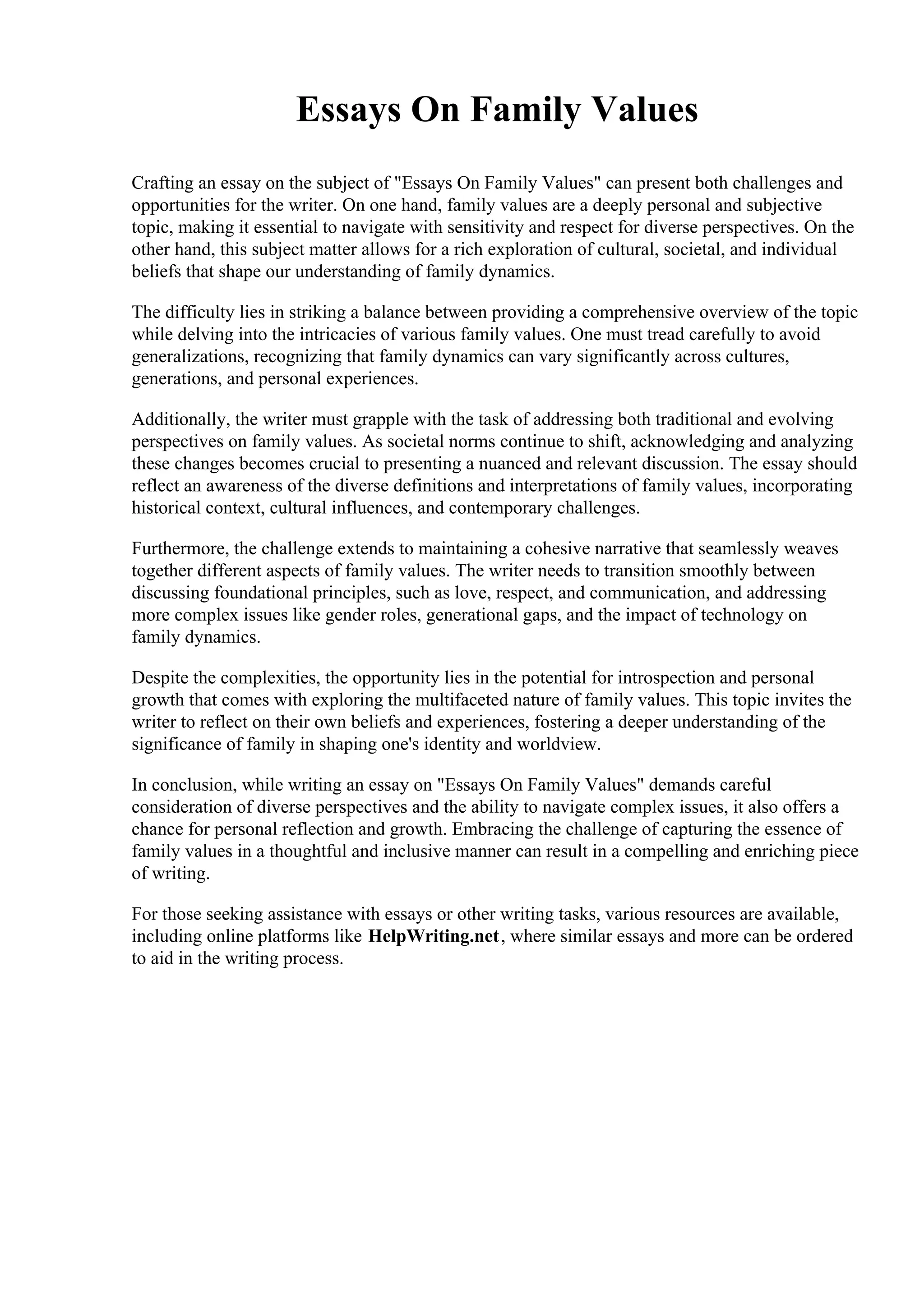 Essays On Family Values. Pfeiffer University | PDF | Education