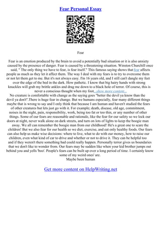 Essays On Fear | PDF