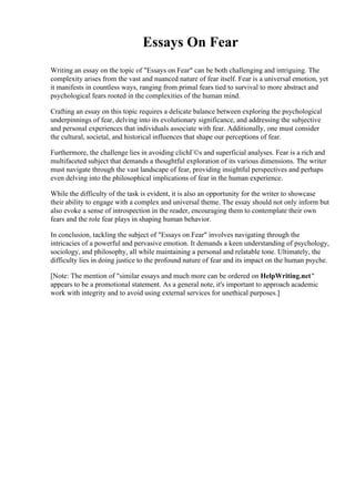 Essays On Fear. University of Fredericton | PDF