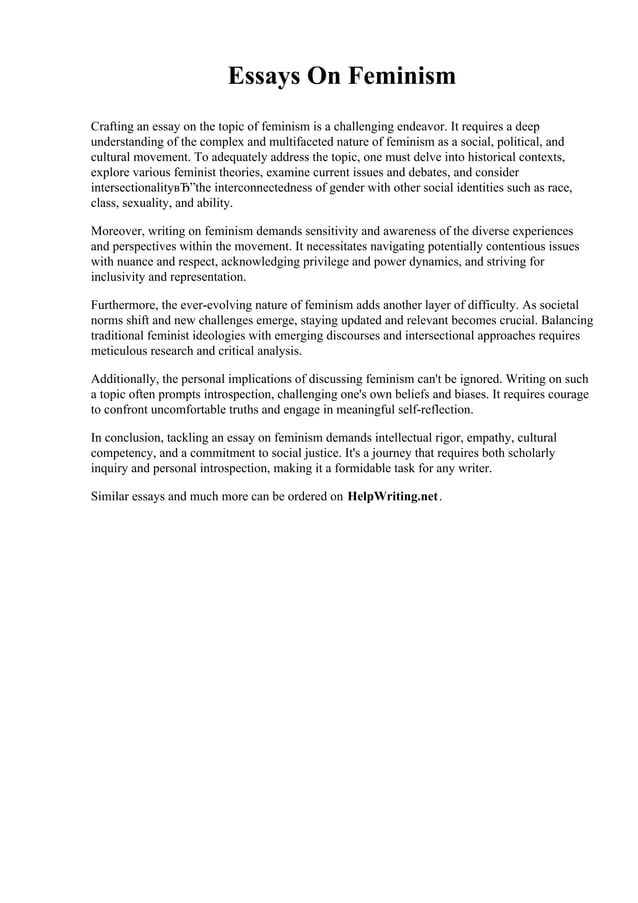 Essays On Feminism. Schenectady County Community College | PDF