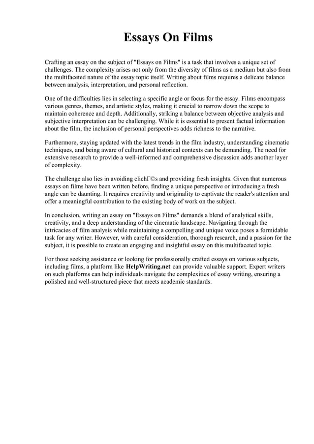 Essays On Films.pdf | Screenwriting | Content Production