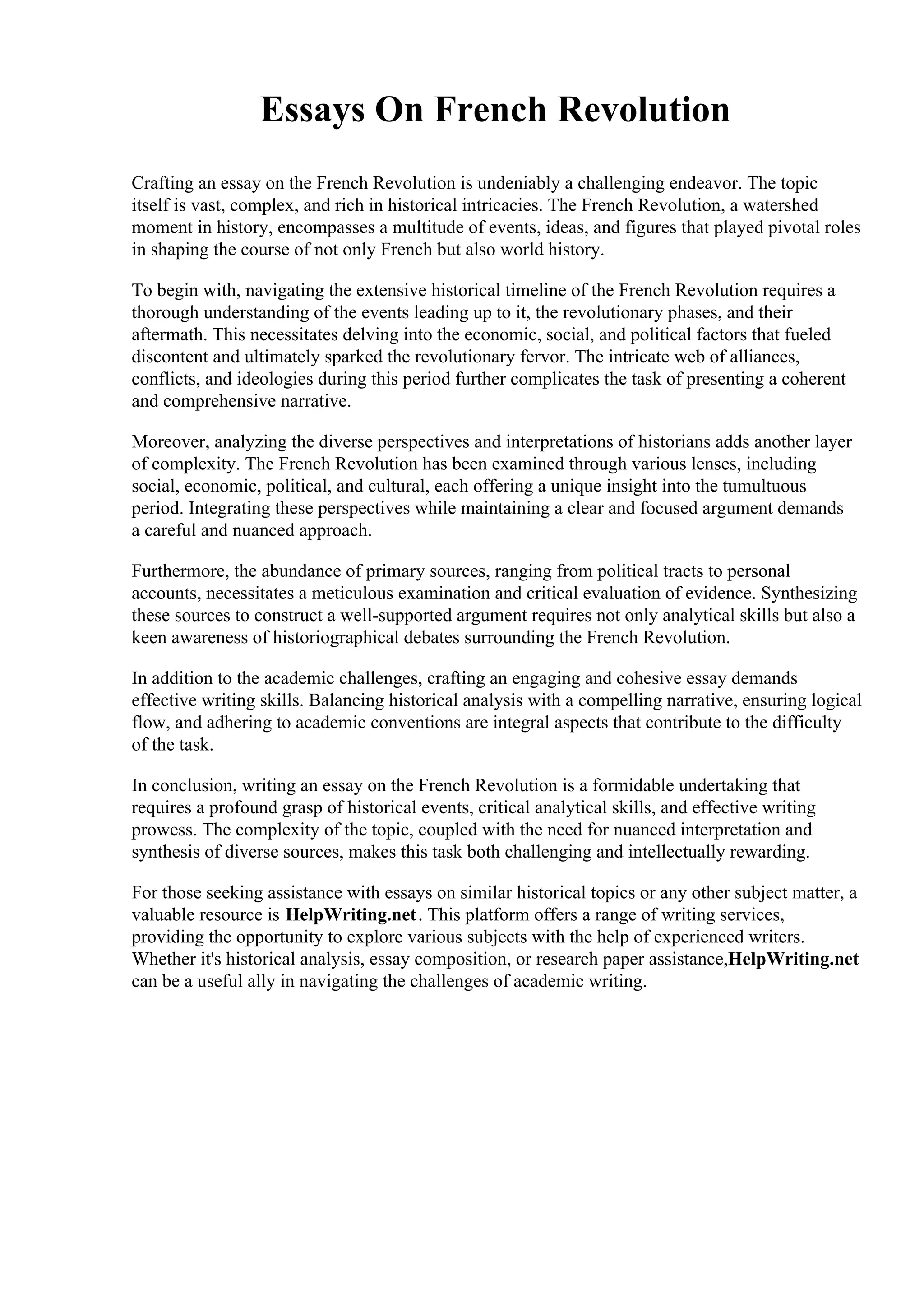 Essays On French Revolution | PDF | Homework and Study | Education