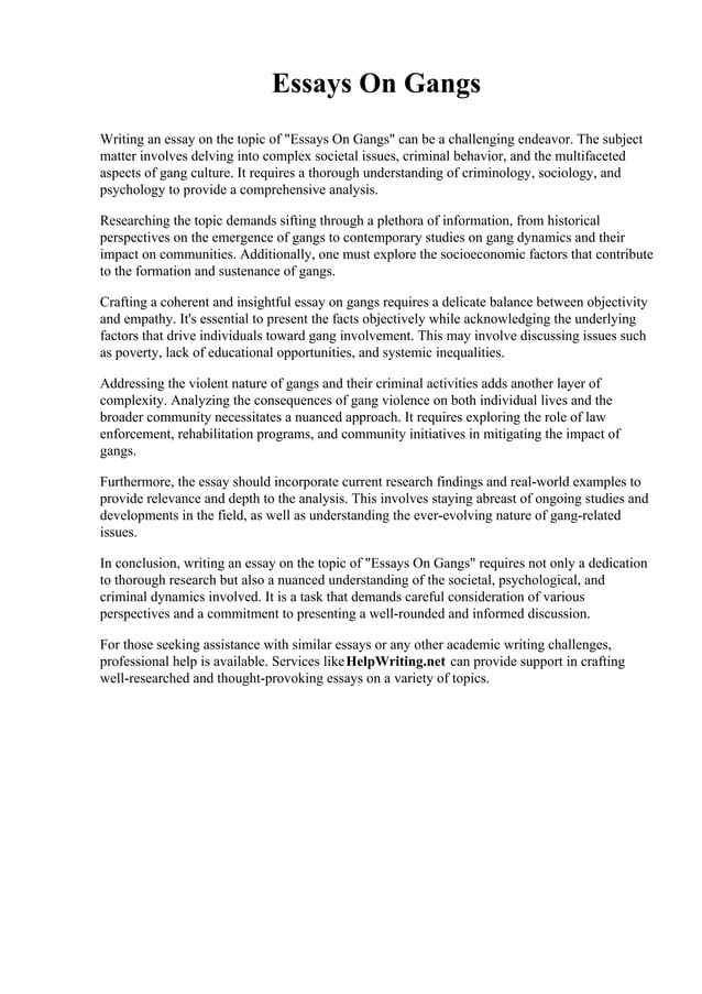 Essays On Gangs | PDF | Crime & Harmful Acts to Individuals, Society ...