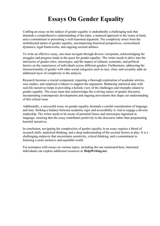 Essays On Gender Equality. Olney Central College | PDF