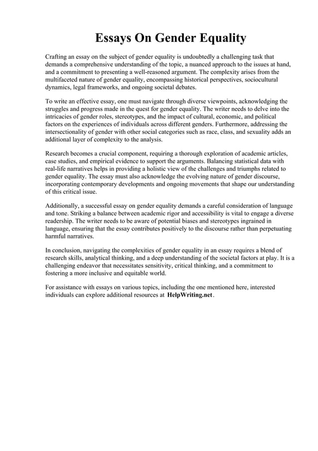 Essays On Gender Equality | PDF