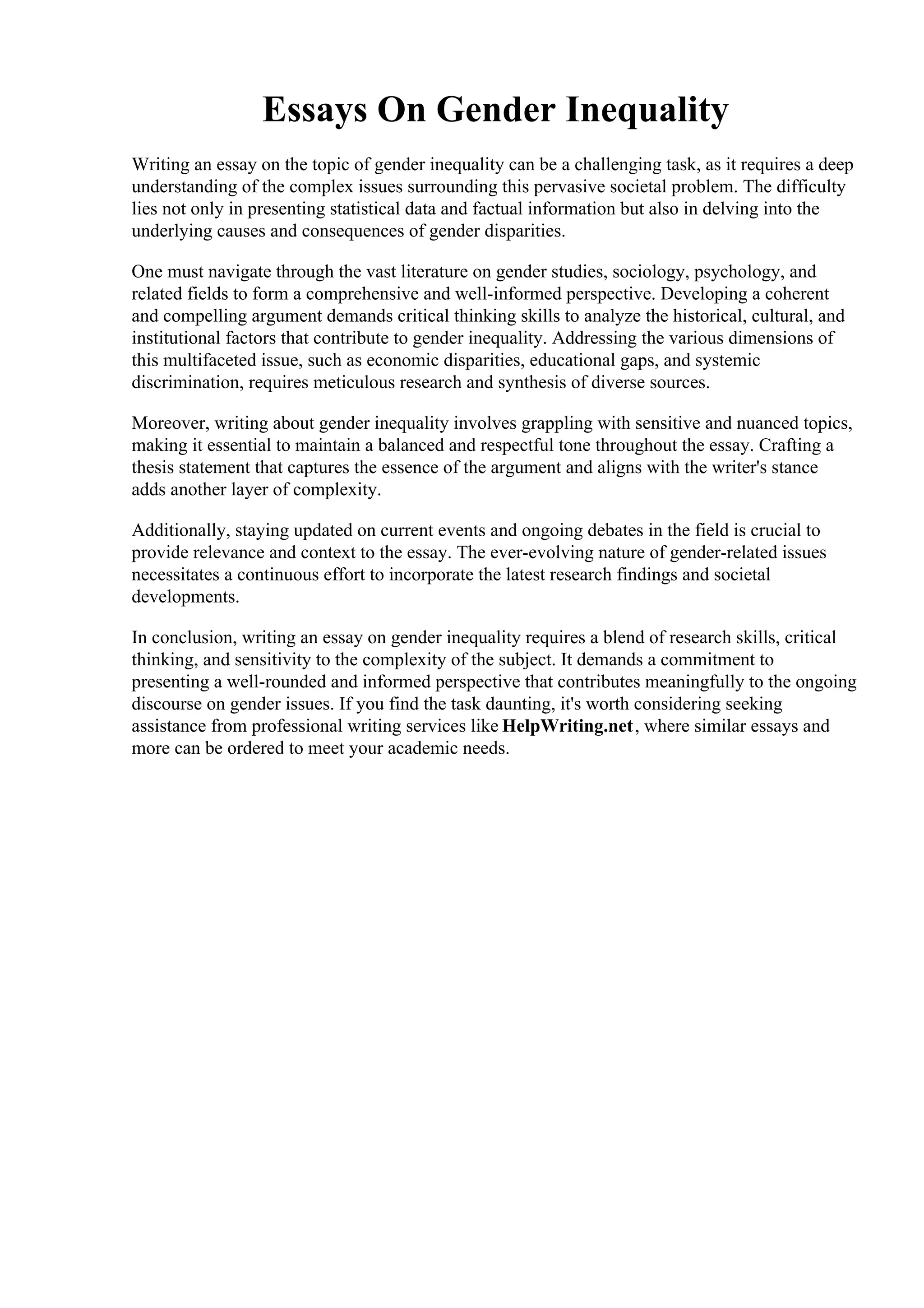 Essays On Gender Inequality. Essays On Gender Inequality | PDF