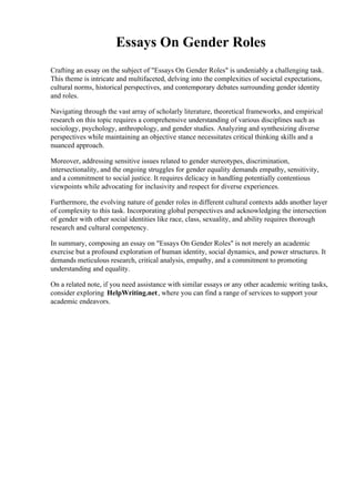 Essays On Gender Roles | PDF