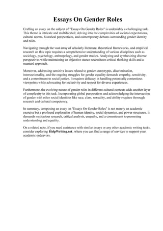 Essays On Gender Roles. Sample essay on examples of gender inequality ...