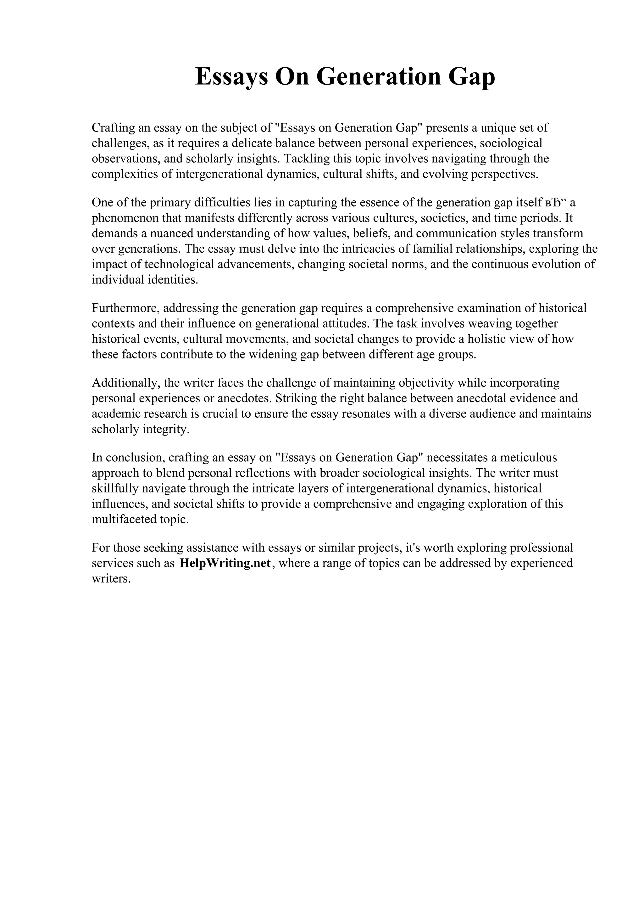 Essays On Generation Gap | PDF