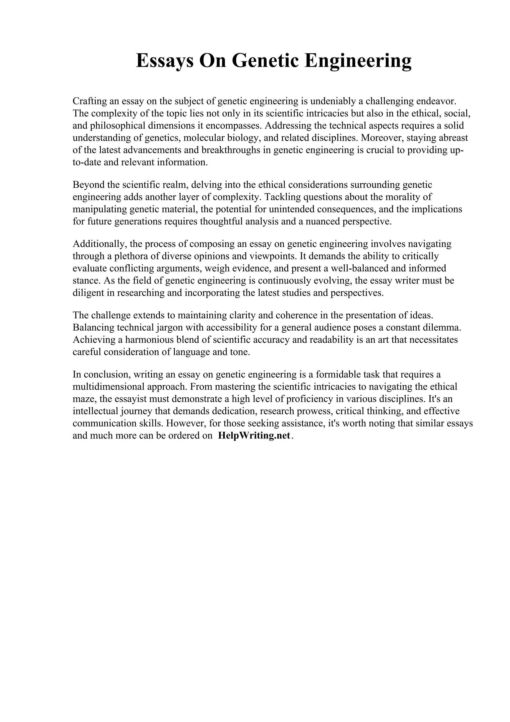 Essays On Genetic Engineering.pdfEssays On Genetic Engineering | PDF | Biotech and Biomedical ...