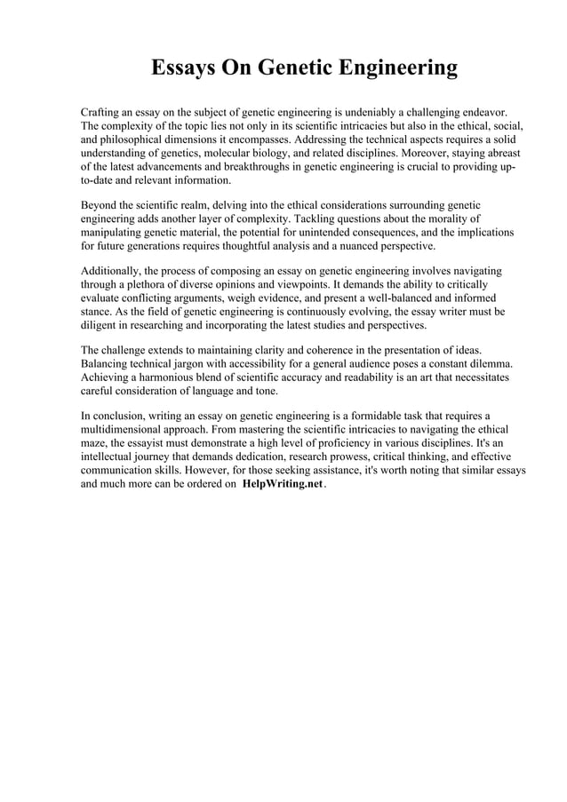 Essays On Genetic Engineering.pdfEssays On Genetic Engineering | PDF ...
