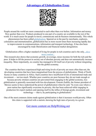 Essays On Globalization | PDF