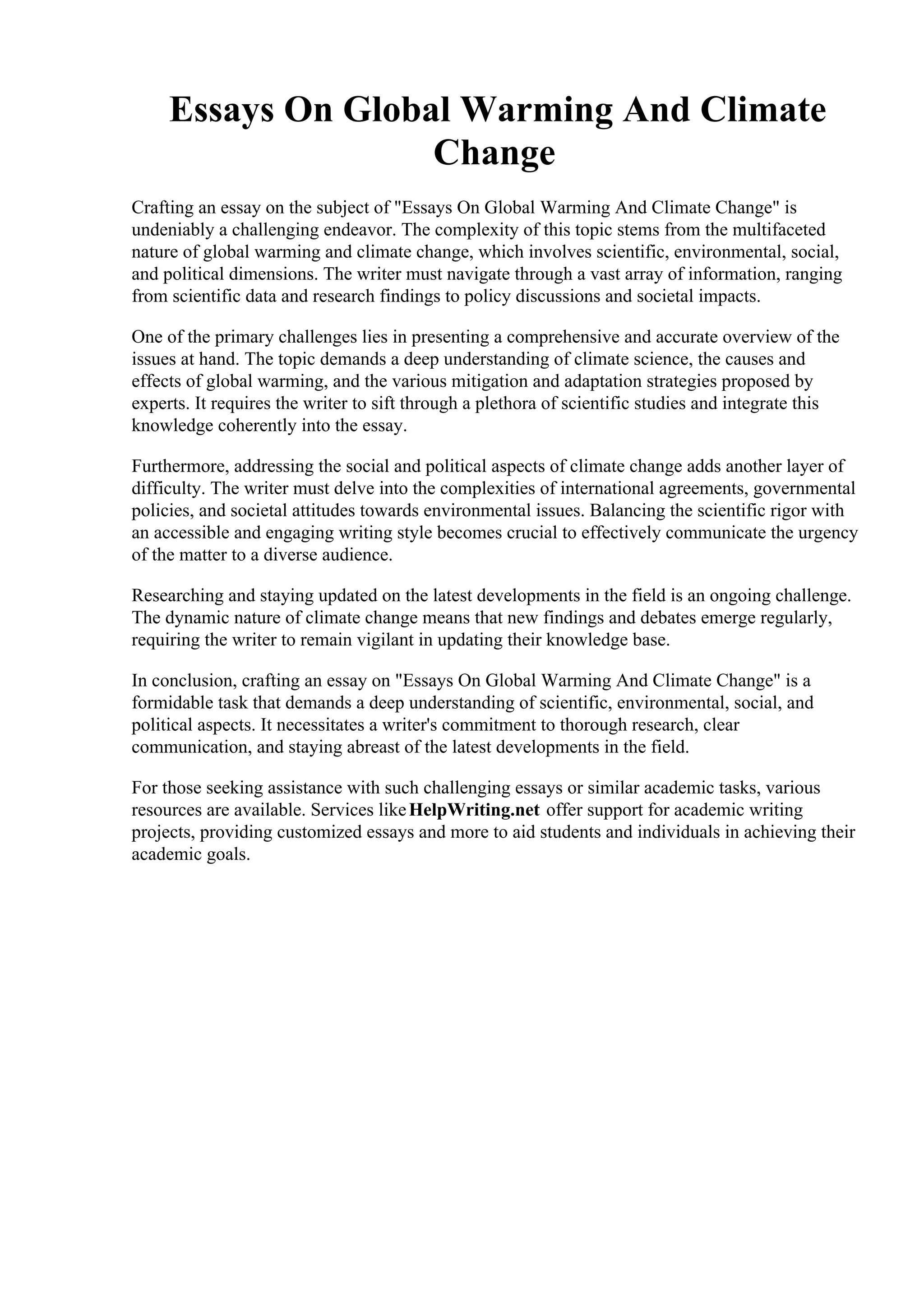 Essays On Global Warming And Climate Change | PDF