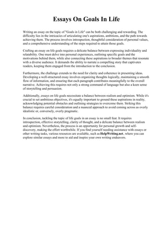 Essays On Goals In Life. Clayton State University | PDF