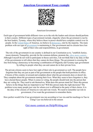 Essays On Government | PDF | Civic affairs | Politics