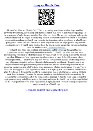 Essays On Health Care | PDF