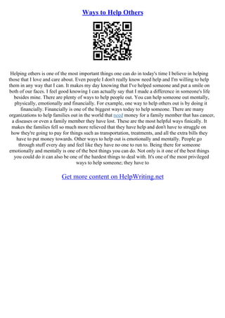 Essays On Helping Others | PDF | Personal Finance