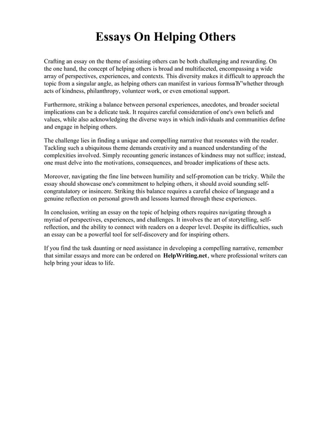 Essays On Helping Others. University of Minnesota, Twin Cities | PDF