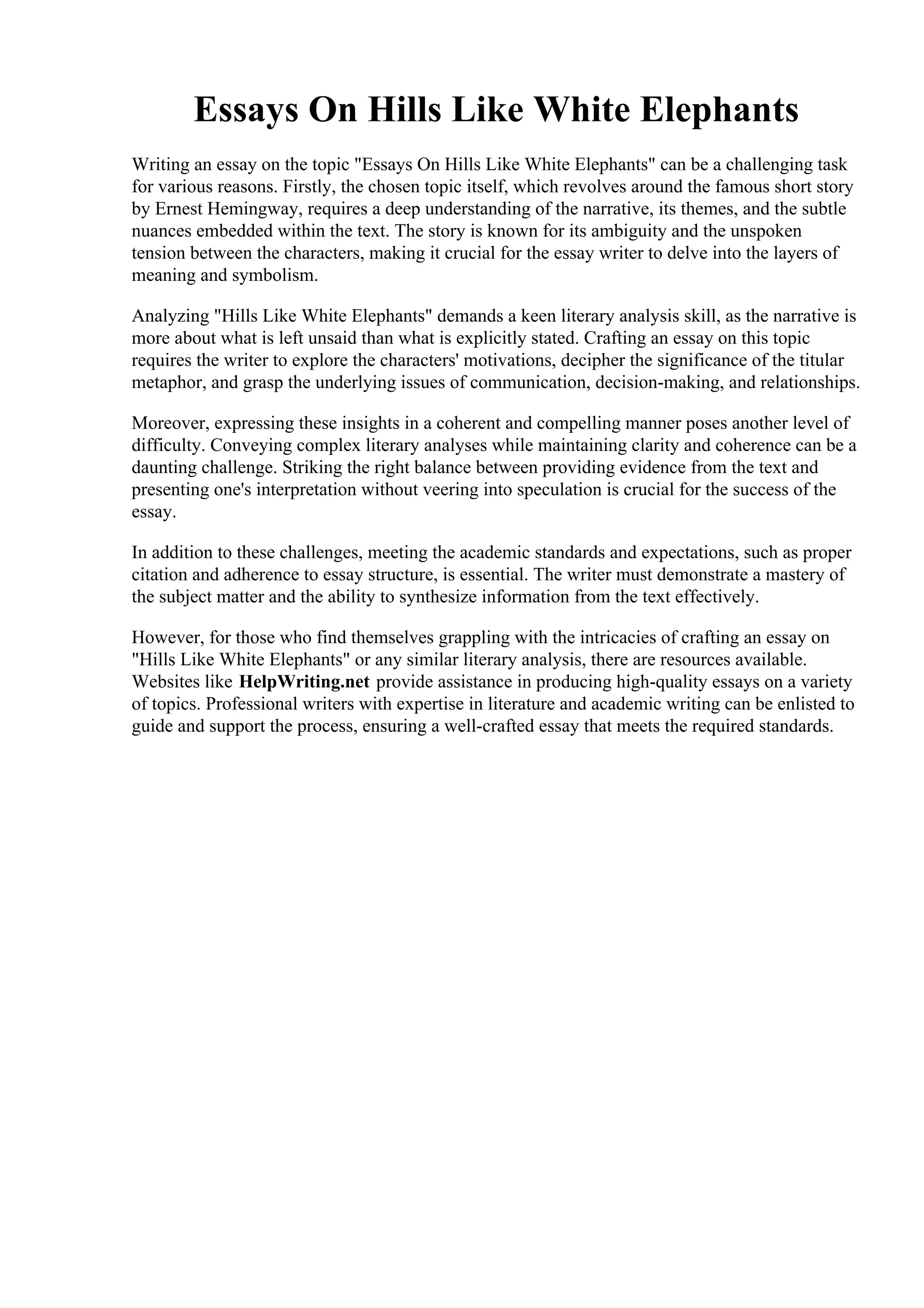 Essays On Hills Like White Elephants.pdf