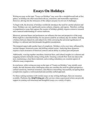 Essays On Holidays. ESSAY 001 My best holiday - ESL worksheet by ...