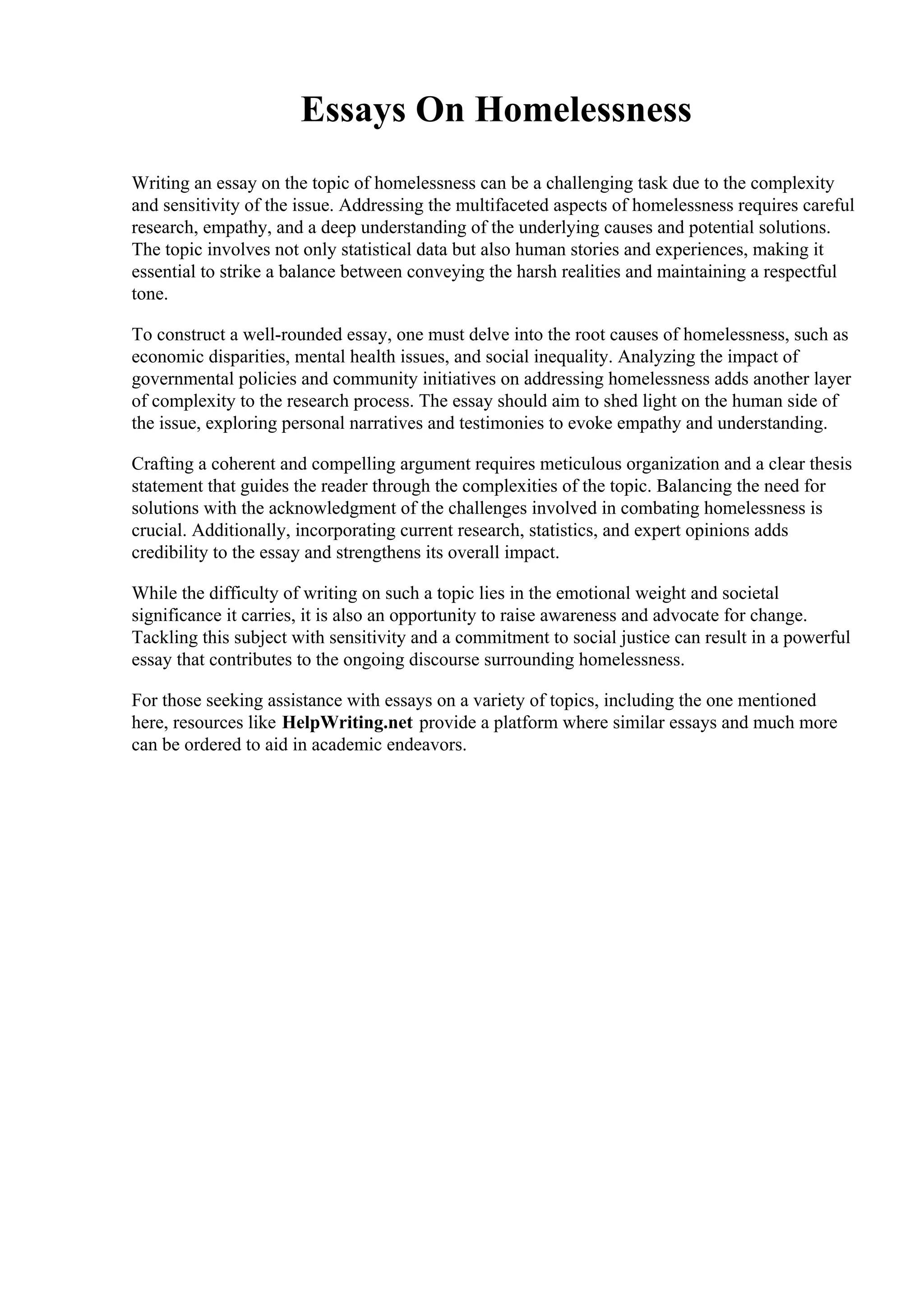 Essays On Homelessness. University of Richmond | PDF