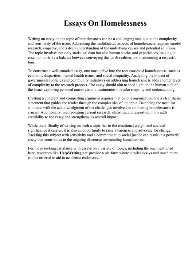 Essays On Homelessness. University of Richmond | PDF