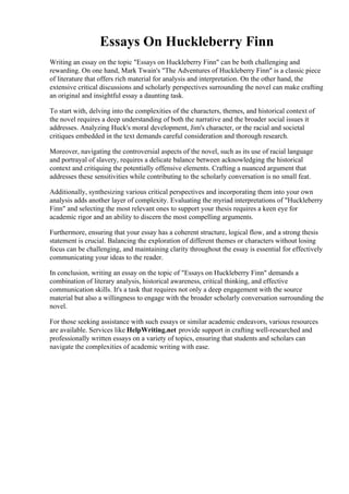 Essays On Huckleberry Finn | PDF