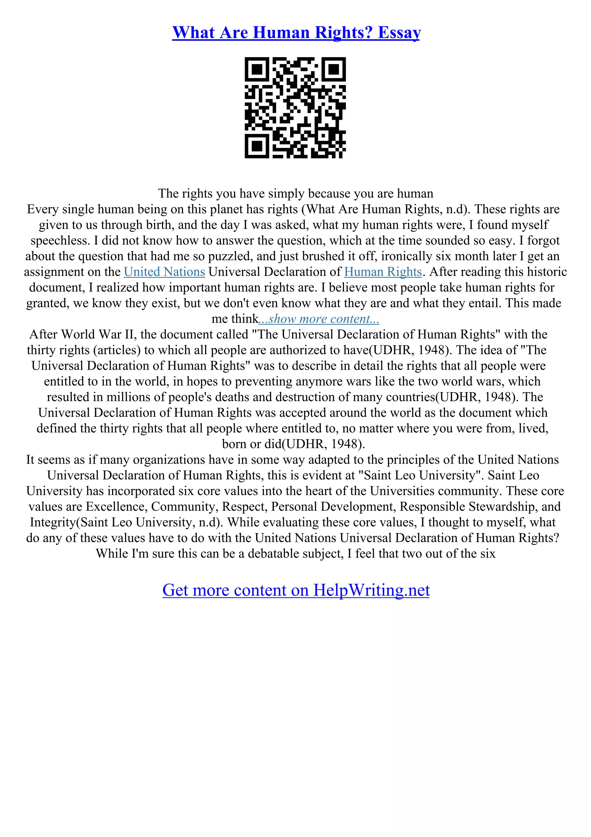 Essays On Human Rights | PDF