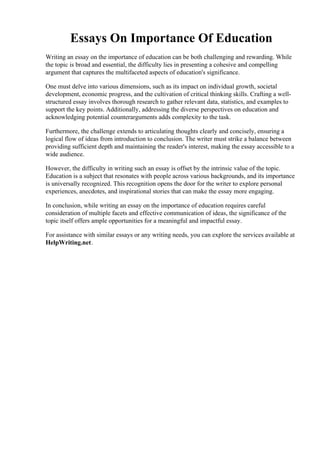 Essays On Importance Of Education. Essay On The Importance Of Education ...