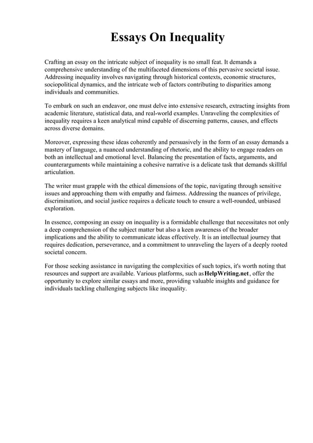 Essays On Inequality. Fairmont State University | PDF