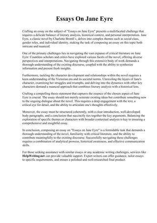 Essays On Jane Eyre | PDF | Fiction | Books and Literature