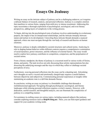 Essays On Jealousy. Texas State Technical College | PDF