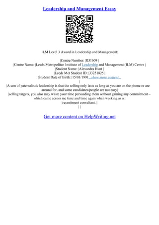 Essays On Leadership And Management | PDF