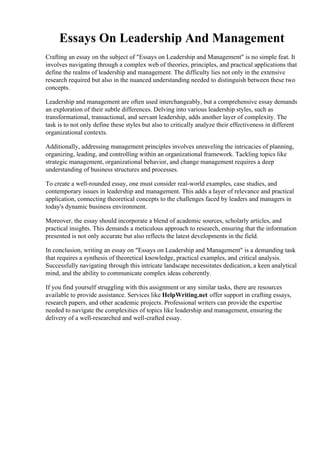 Essays On Leadership And Management | PDF