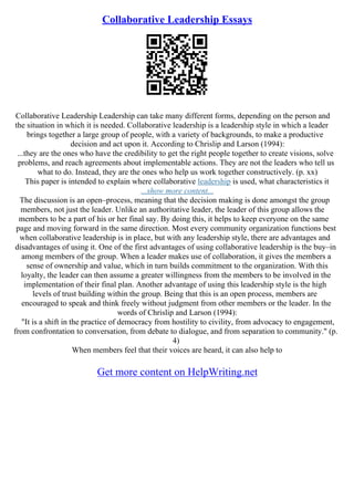 Essays On Leadership Styles | PDF