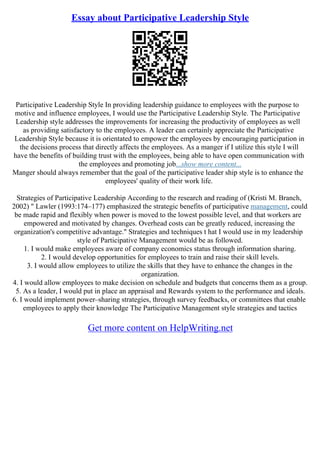 Essays On Leadership Styles | PDF