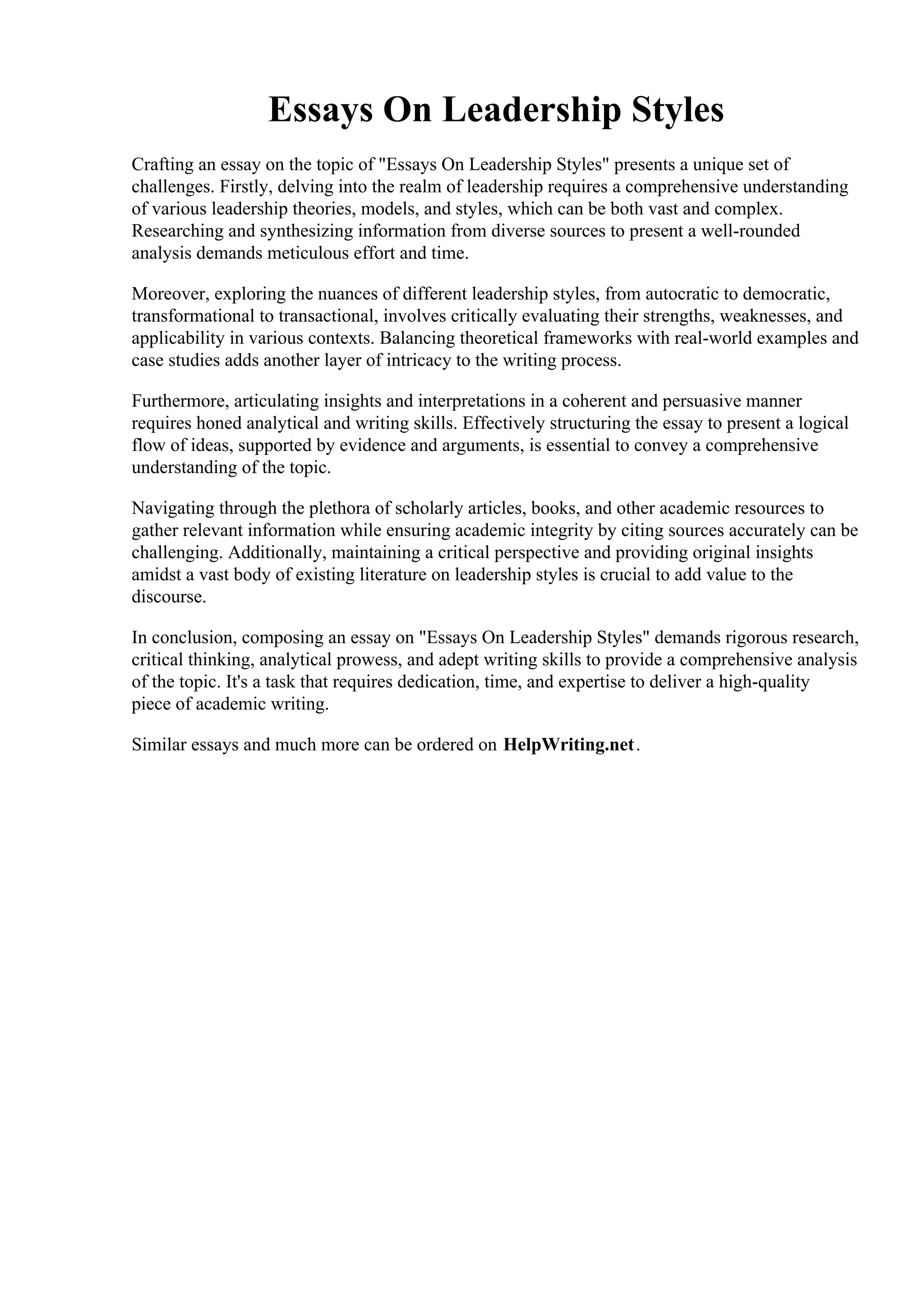 Essays On Leadership Styles.pdf