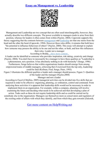 Essays On Management | PDF