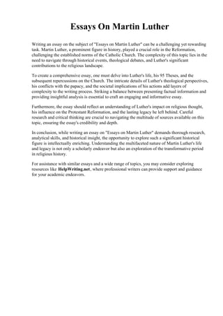 Essays On Martin Luther | PDF
