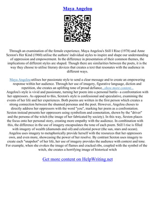 Essays On Maya Angelou | PDF
