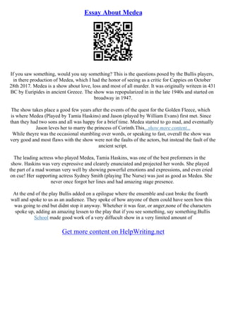 Essays On Medea | PDF