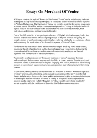 Essays On Merchant Of Venice. Birmingham Nivoria Globe University | PDF