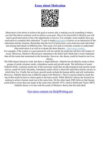 Essays On Motivation | PDF
