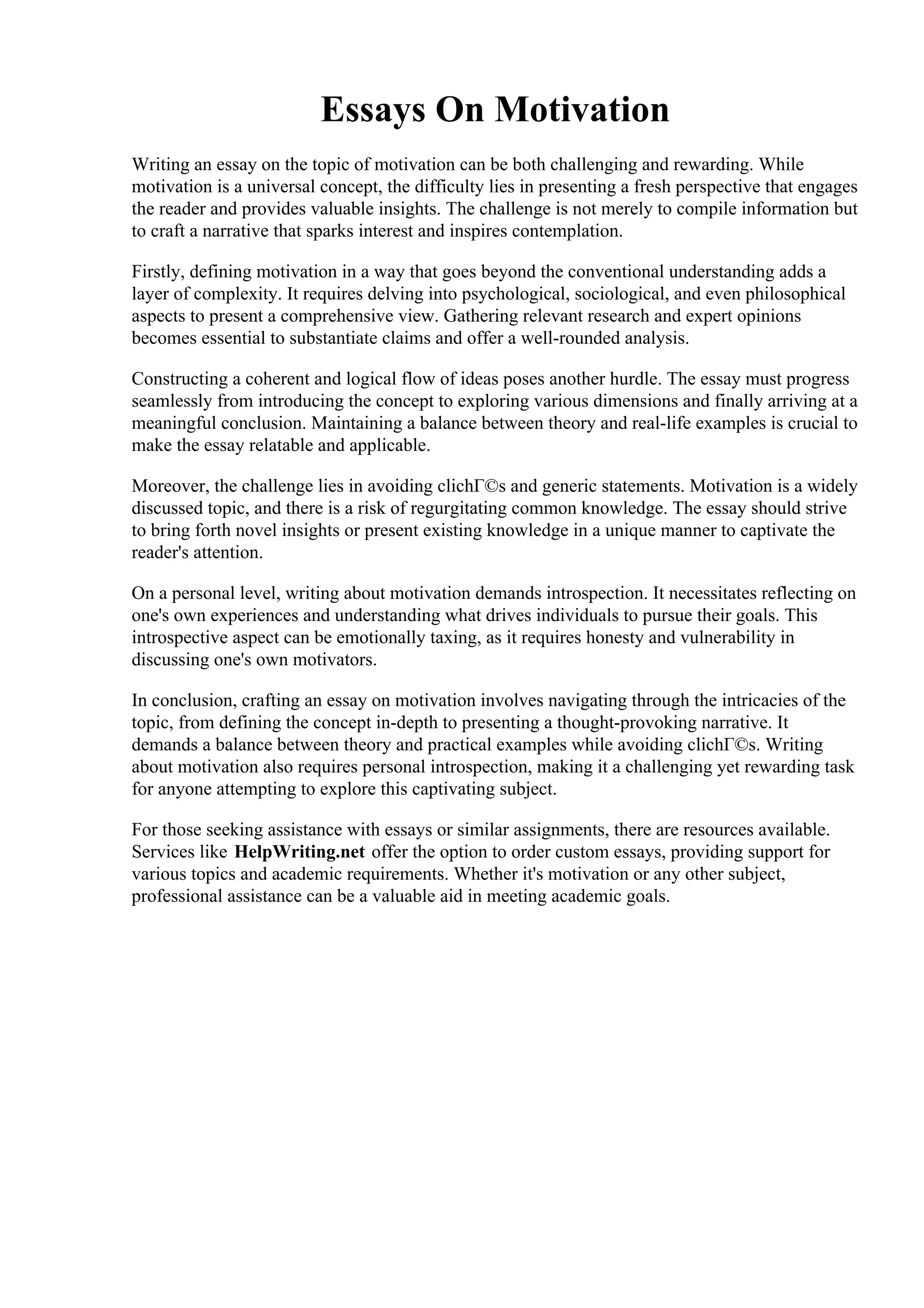 Essays On Motivation. Essay on Motivation in Life- Meaning amp ...