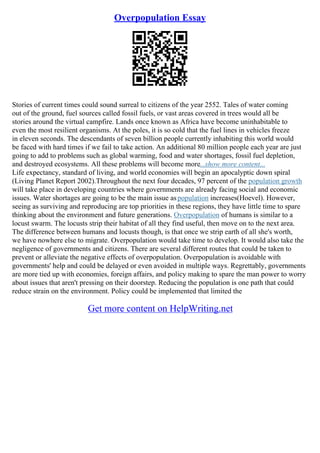 Essays On Overpopulation | PDF