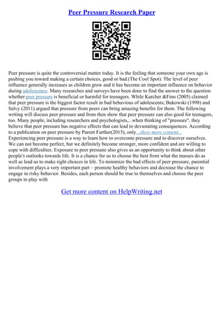 Essays On Peer Pressure | PDF