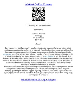 Essays On Peer Pressure | PDF