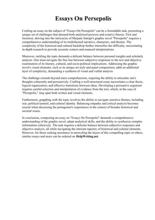 Essays On Persepolis.pdf | Comics and Graphic Novels | Books and Literature