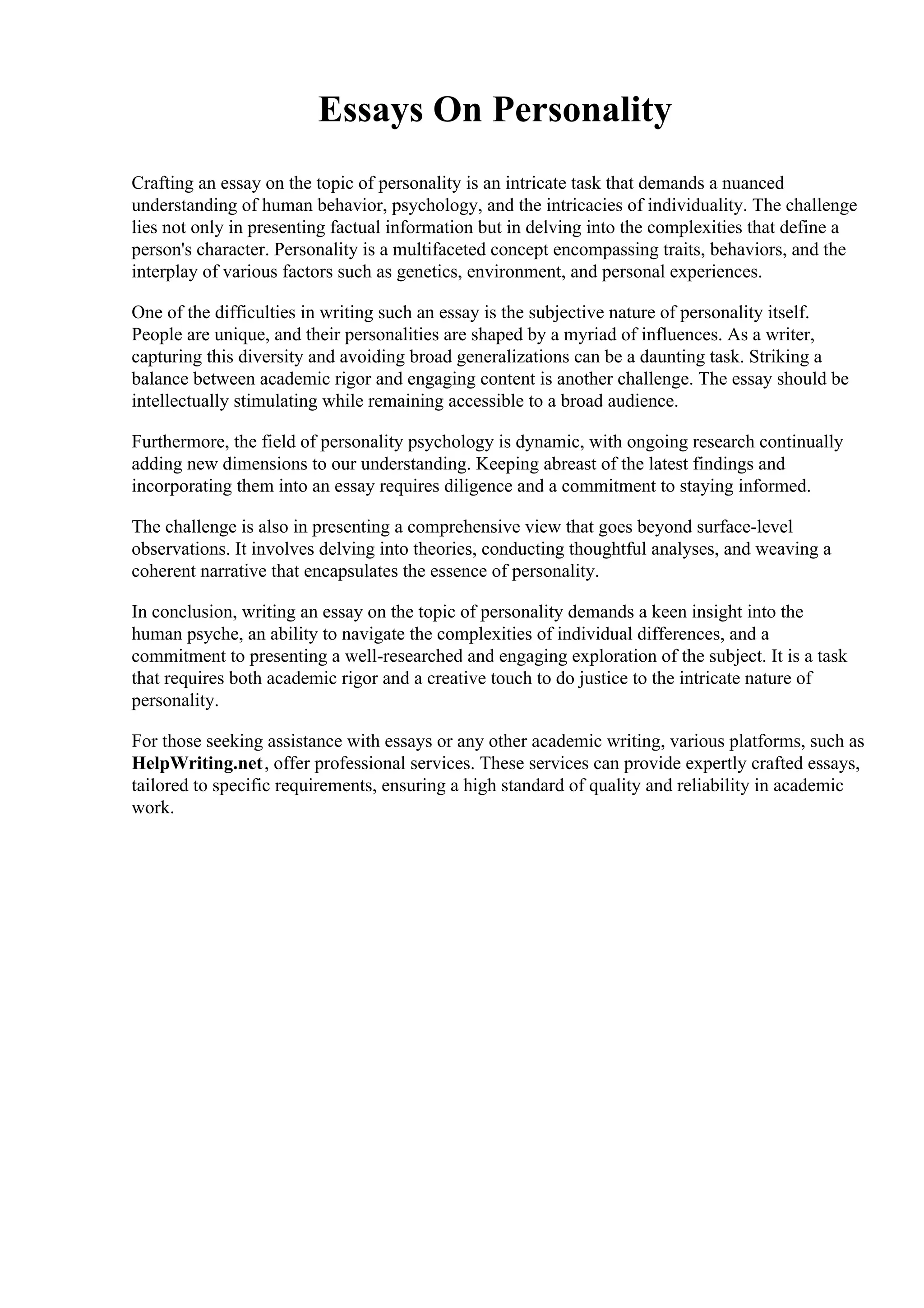 Essays On Personality. Bowie State University | PDF | Education