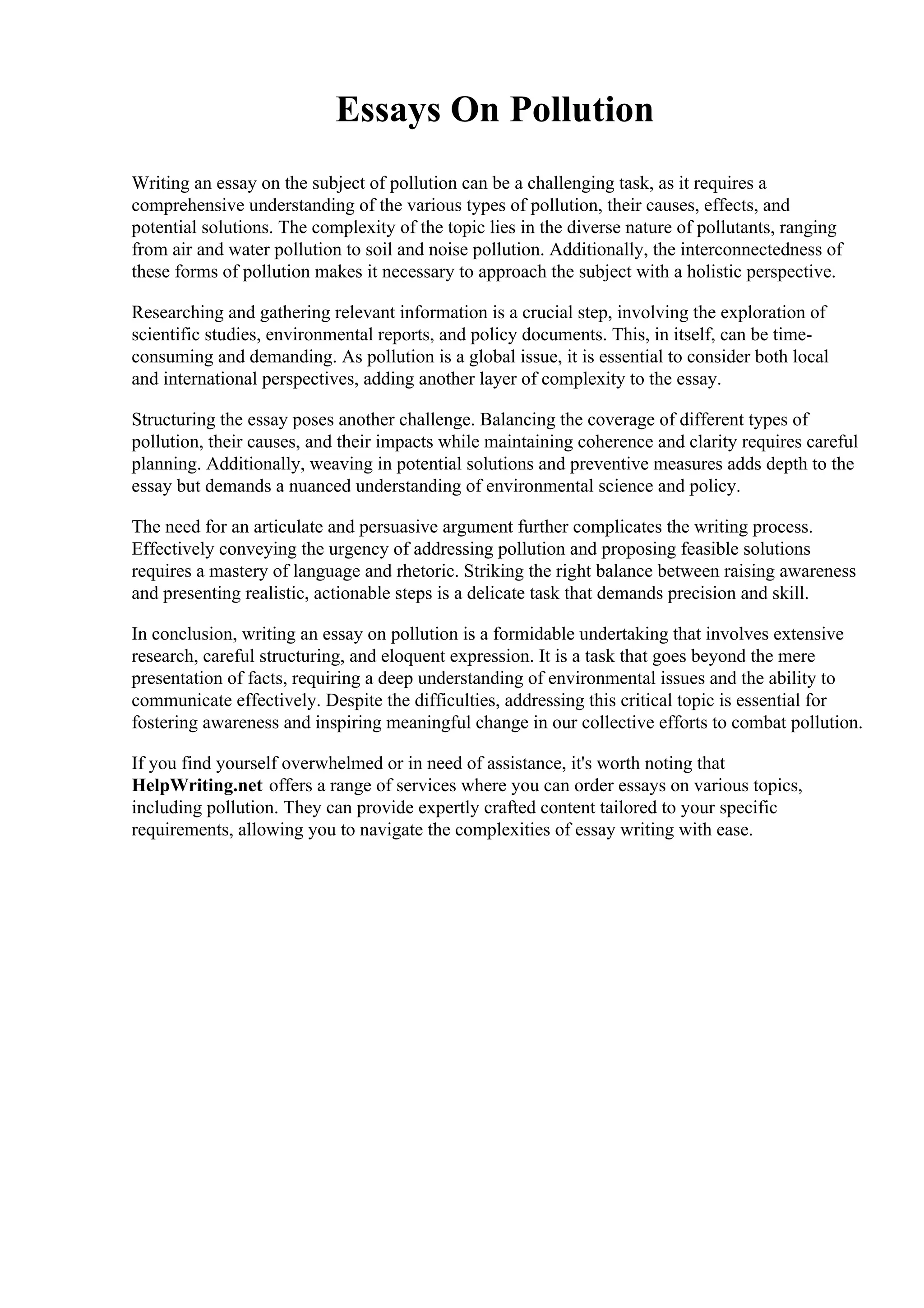 Essays On Pollution | PDF